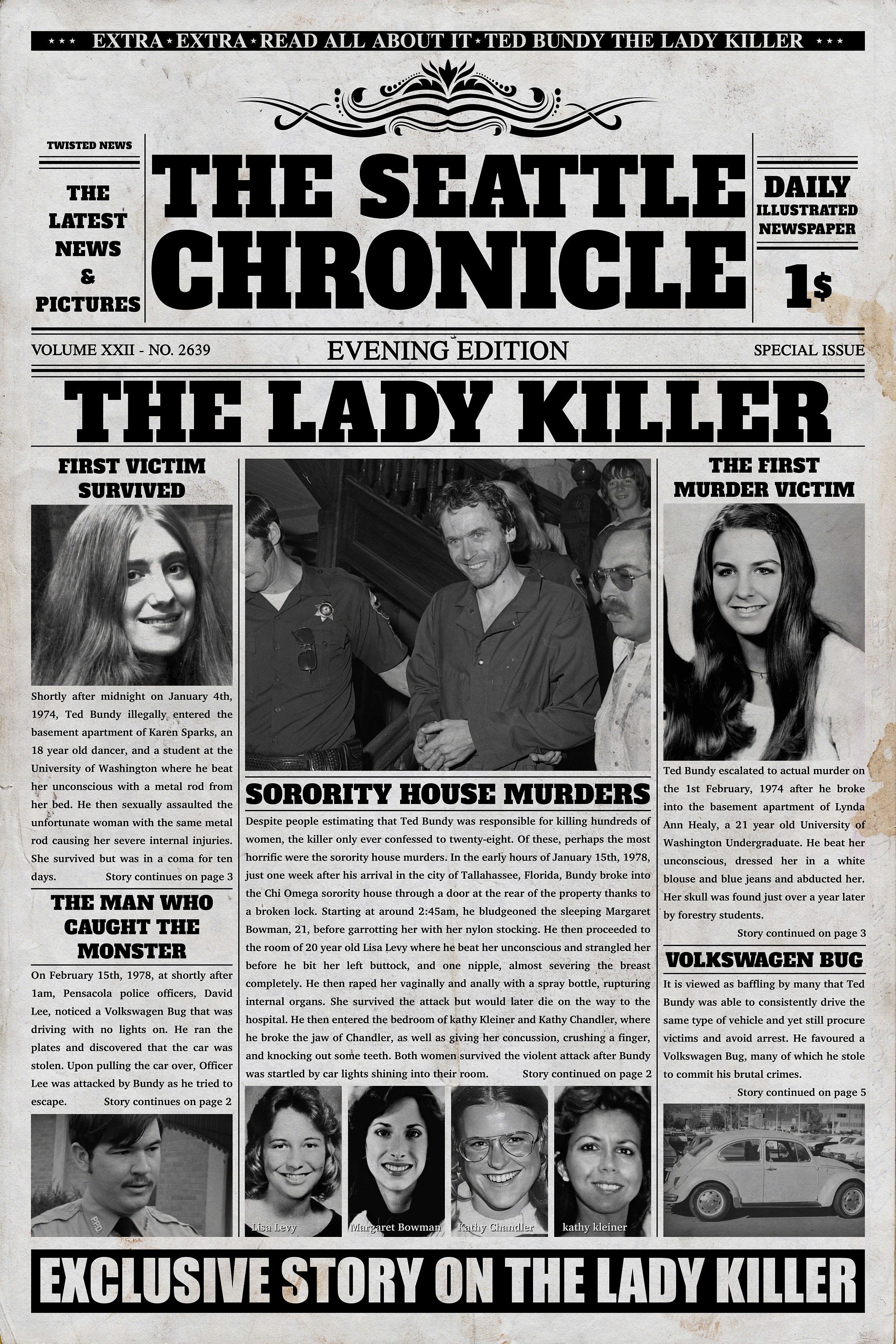 Serial Killer Ted Bundy Newspaper Article 20 Inch X 30 Inch 300dpi ...