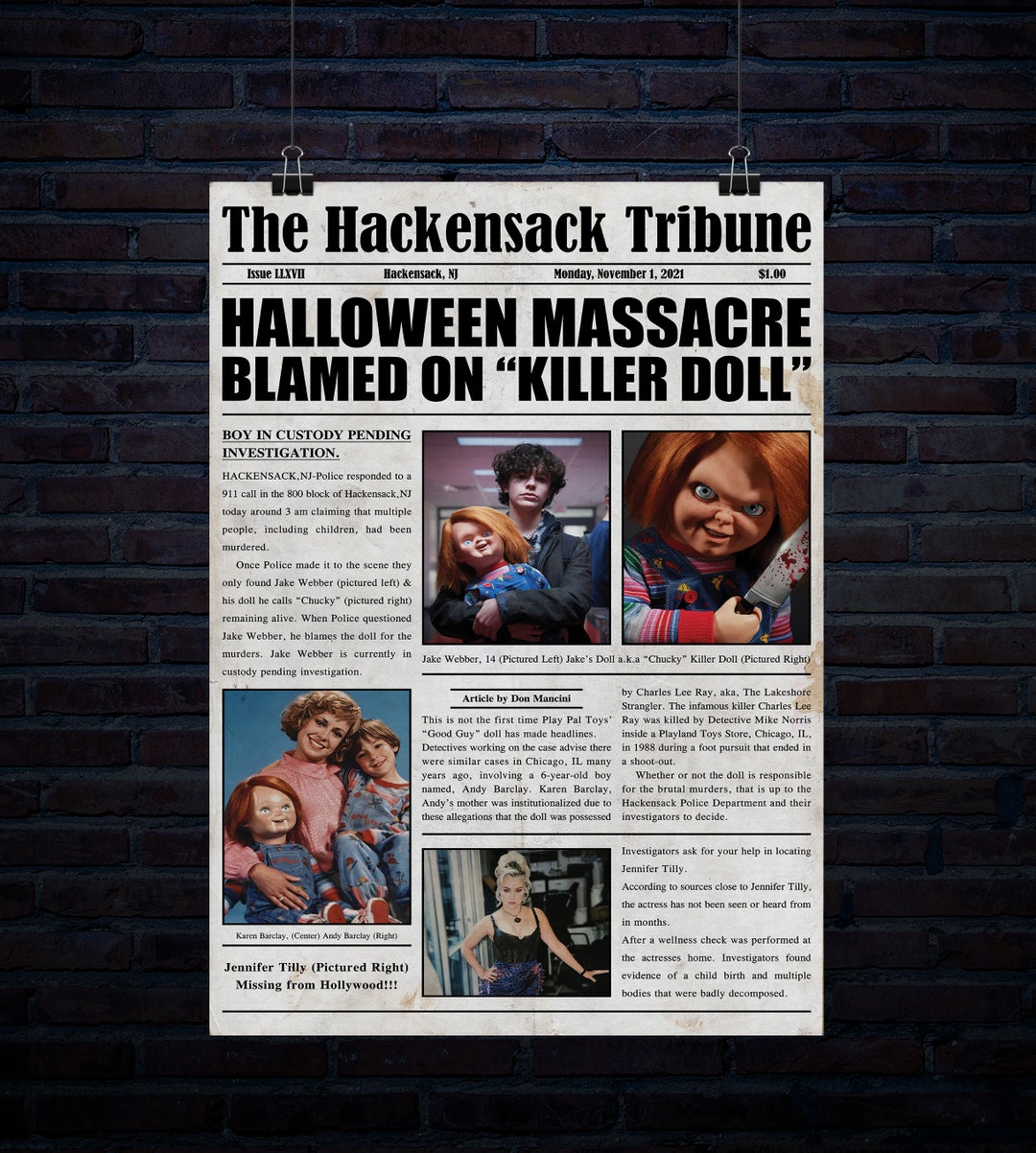 Massacre Blamed on Doll Horror Newspaper Article 20 Inch X 30 Inch ...