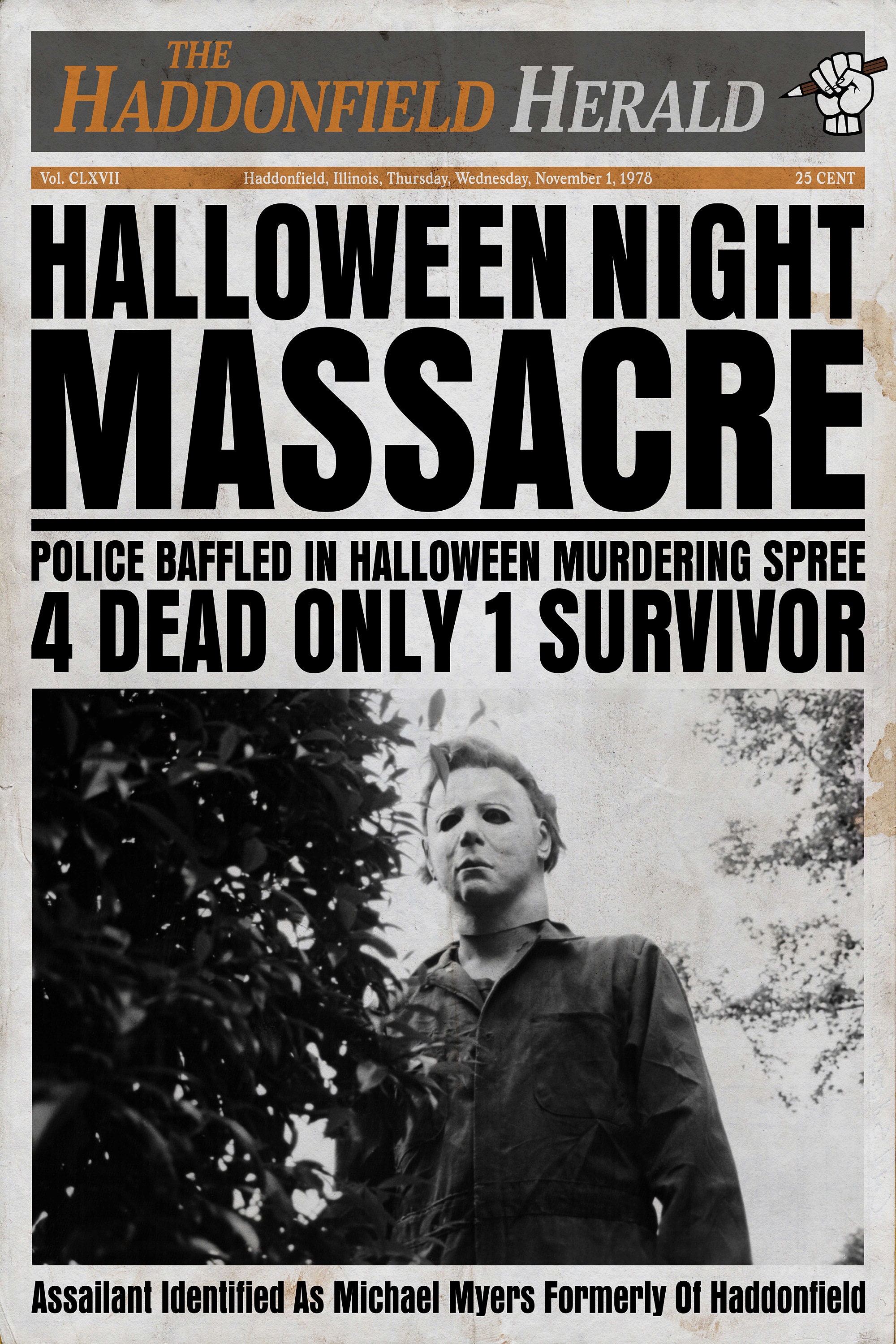 Halloween Night Massacre Newspaper Article 20 Inch X 30 Inch 300dpi ...