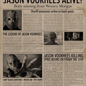 Killer, Jason Alive? Newspaper Article 20 Inch X 30 Inch 300dpi Poster ...
