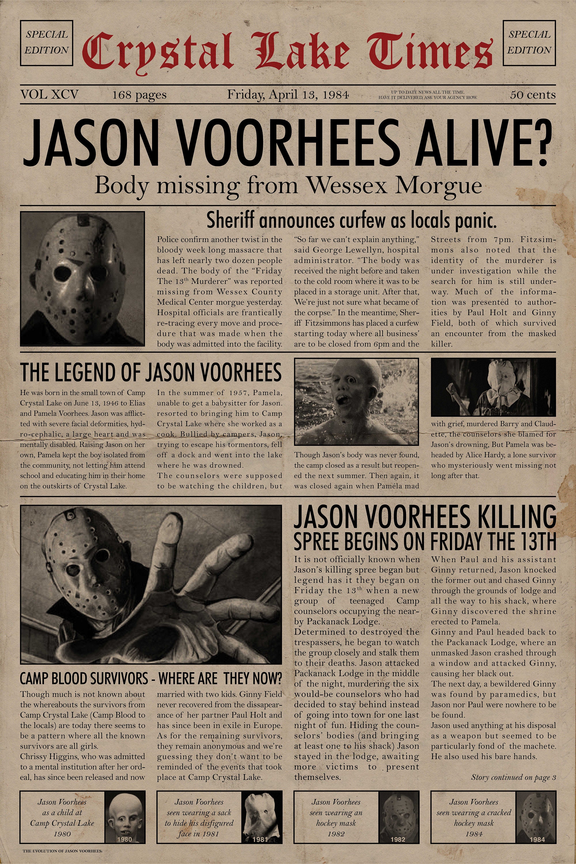 Killer, Jason Alive? Newspaper Article 20 Inch X 30 Inch 300dpi Poster ...
