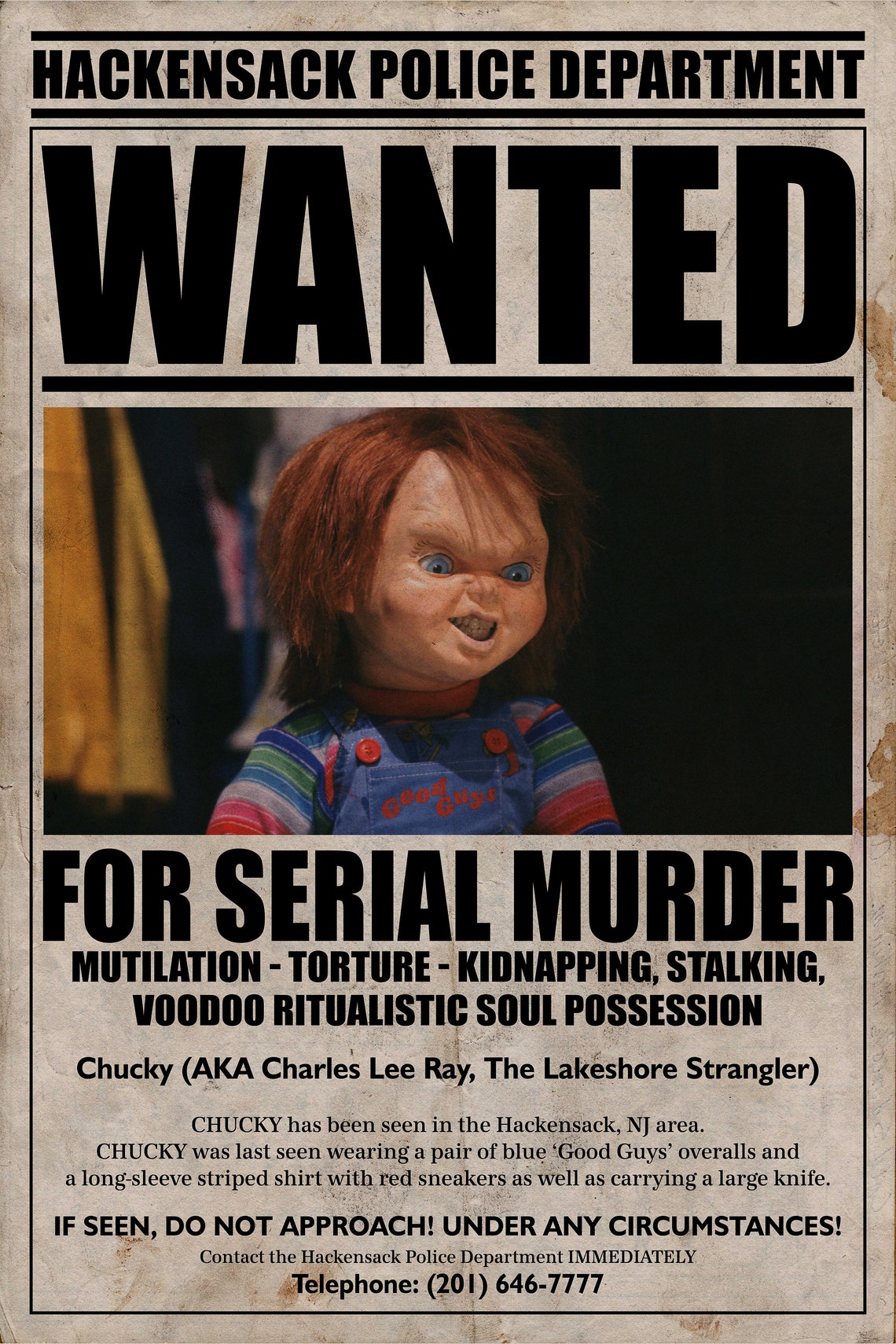 Chucky Aka Charles Lee Ray, the Lakeshore Strangler Wanted Poster 20 ...
