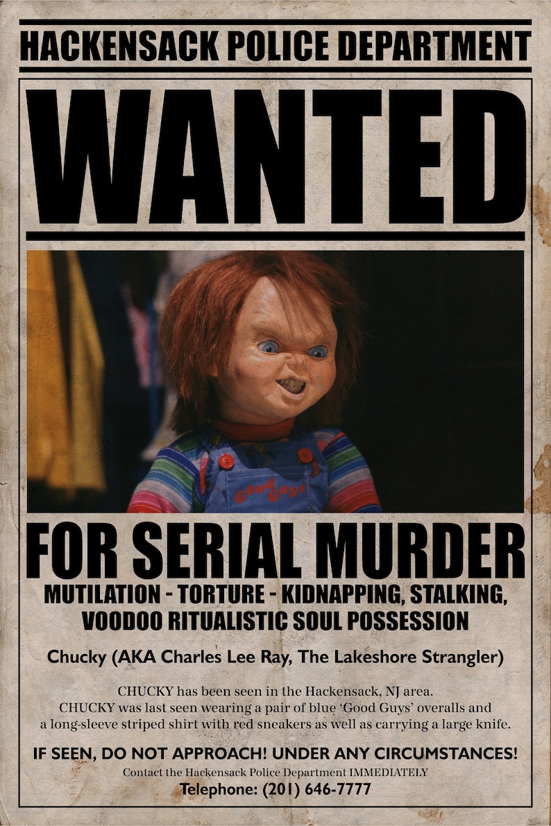 Chucky Aka Charles Lee Ray, the Lakeshore Strangler Wanted Poster 20 ...