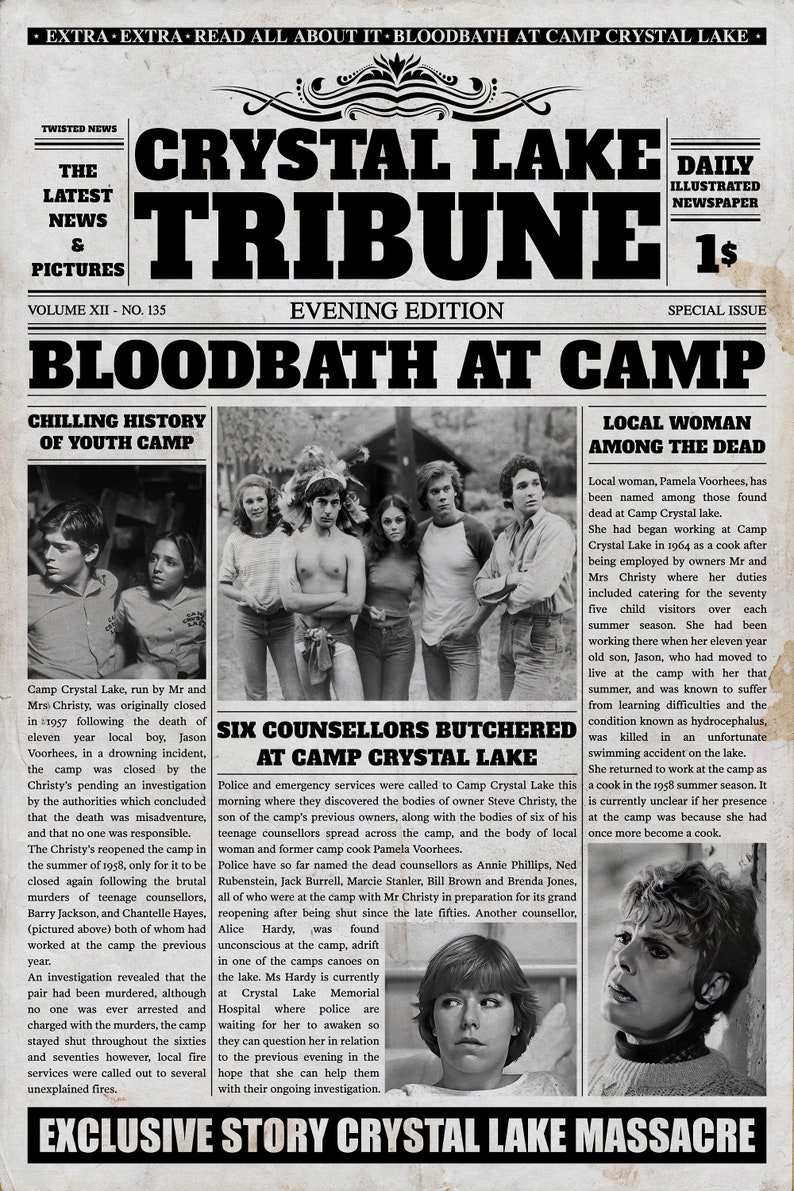 A Bloodbath at Summer Camp Newspaper Article 20 Inch X 30 Inch 300dpi ...