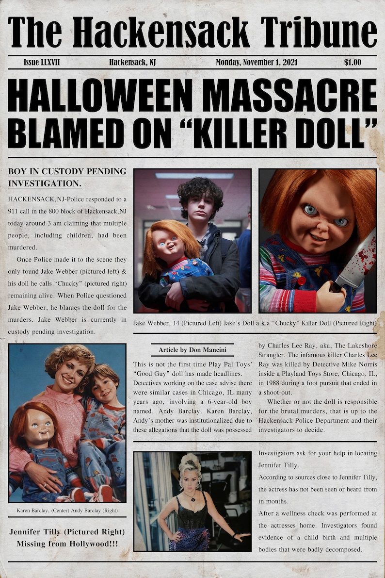 Massacre Blamed on Doll Horror Newspaper Article 20 Inch X 30 Inch ...