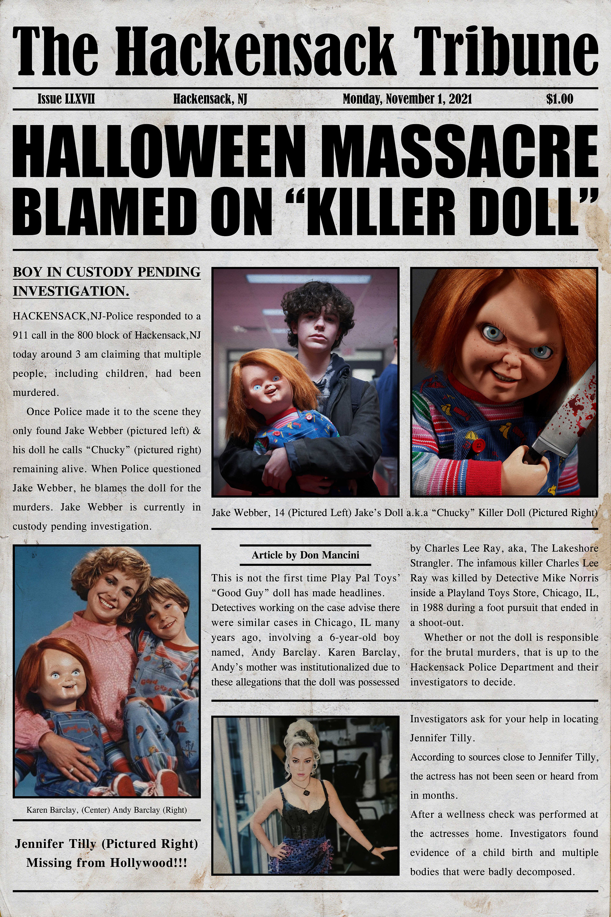 Massacre Blamed on Doll Horror Newspaper Article 20 Inch X 30 Inch ...