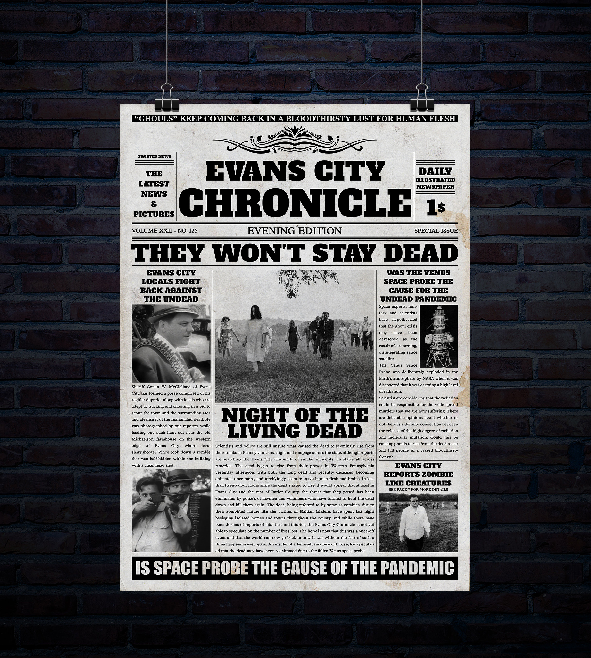 Locals Fight Back Against the Undead Horror Newspaper Article 20 Inch X ...