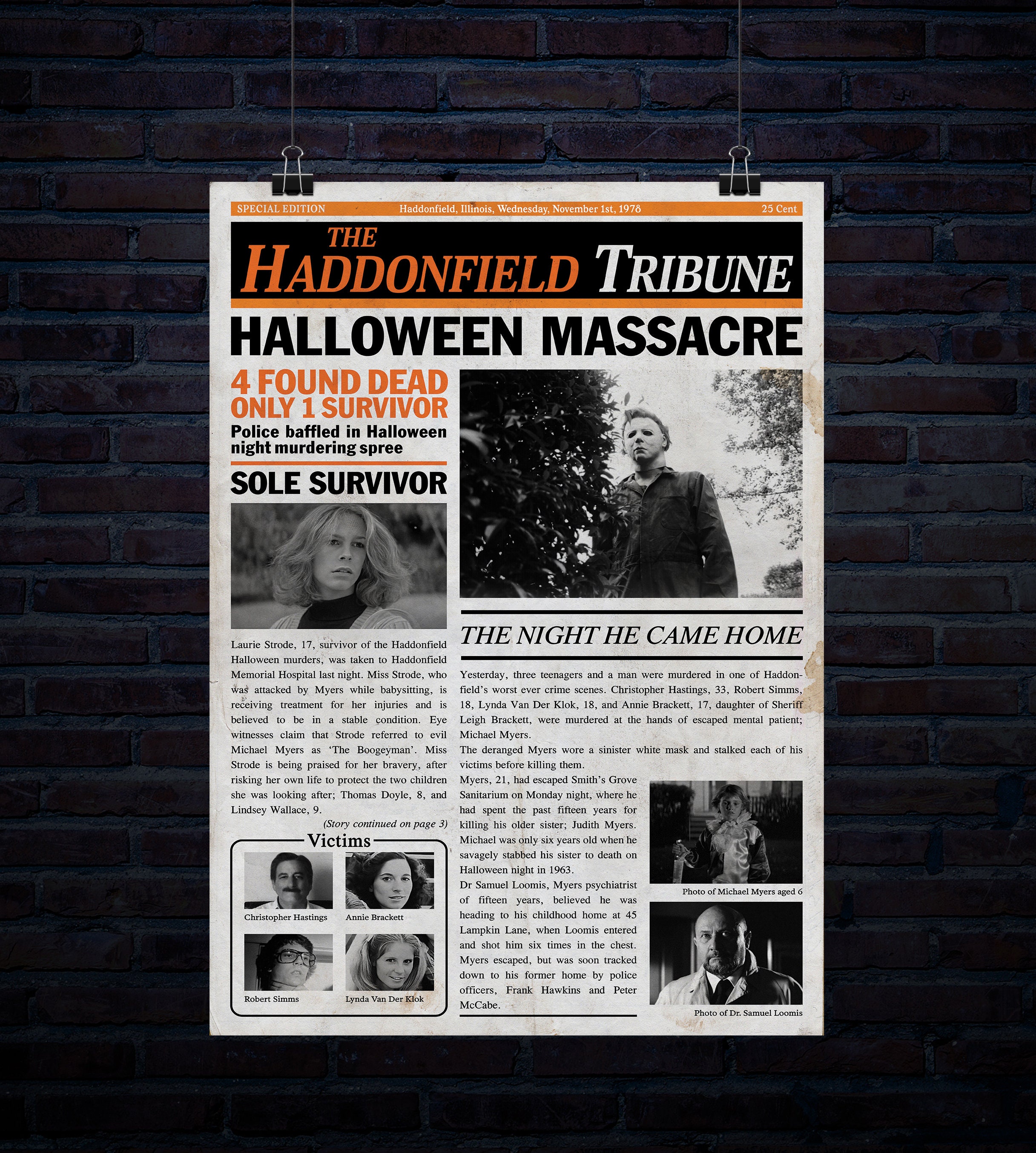 Halloween the Night He Came Home Newspaper Article 20 Inch X 30 Inch ...