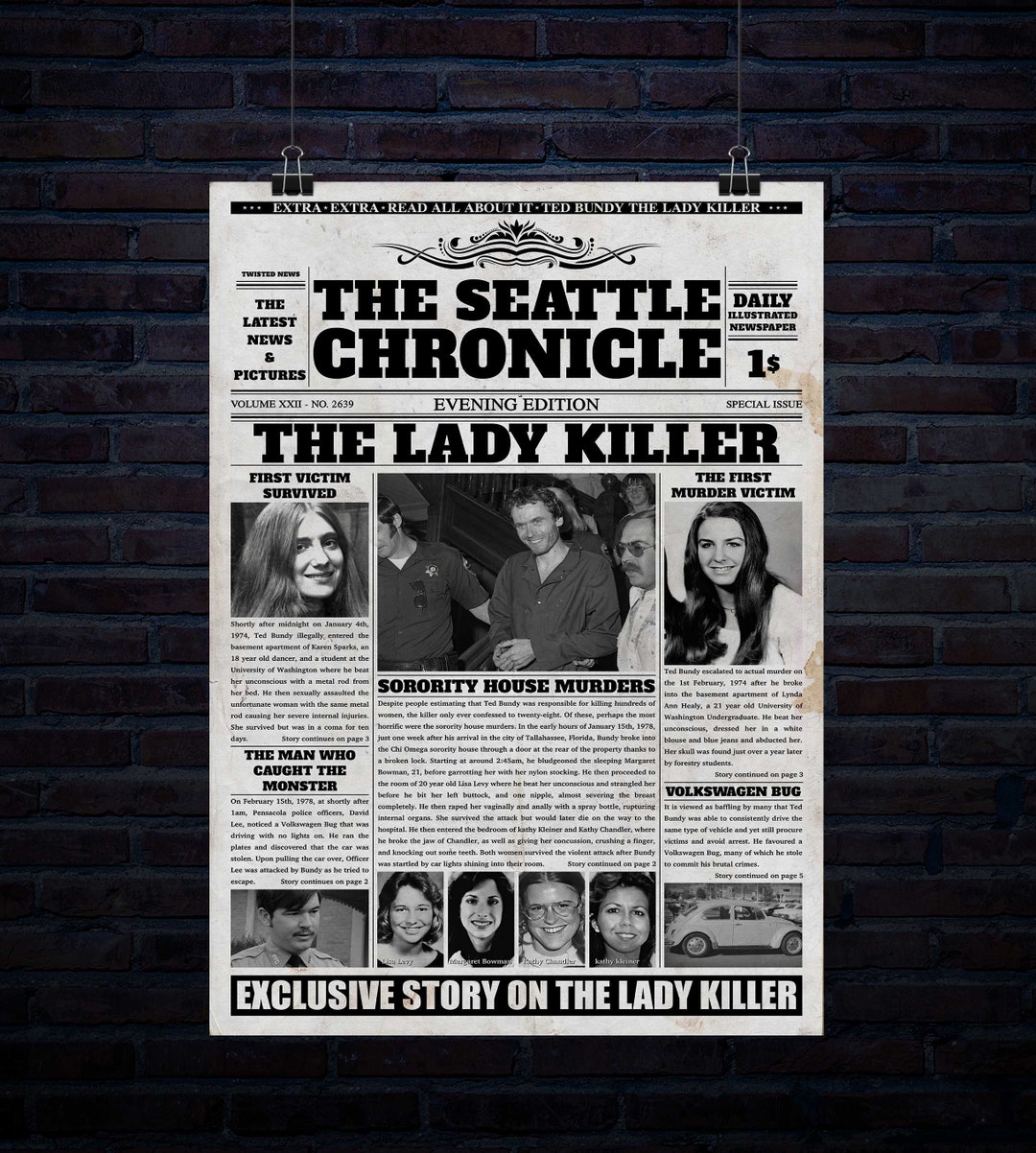 Serial Killer Ted Bundy Newspaper Article 20 Inch X 30 Inch 300dpi ...