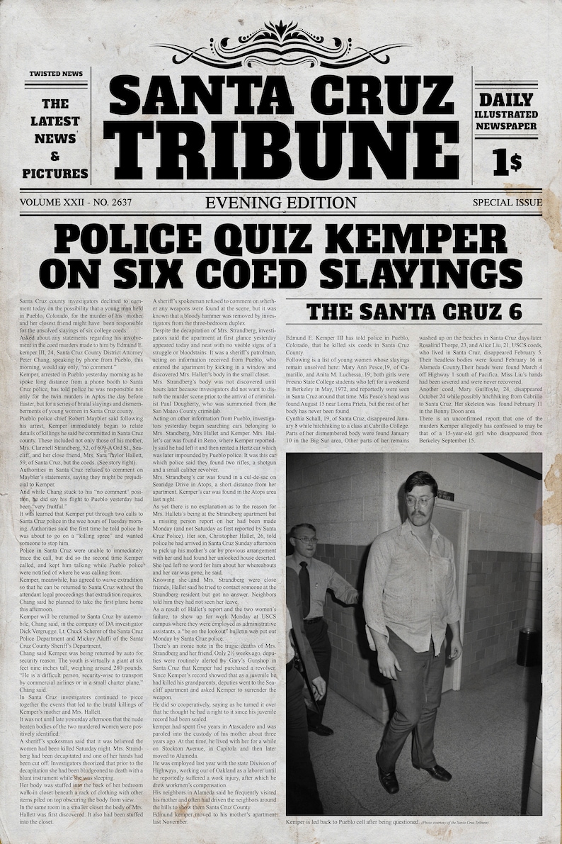 Ed Kemper Serial Killer Pack of 2 Newspaper Articles 20 Inch X 30 Inch ...