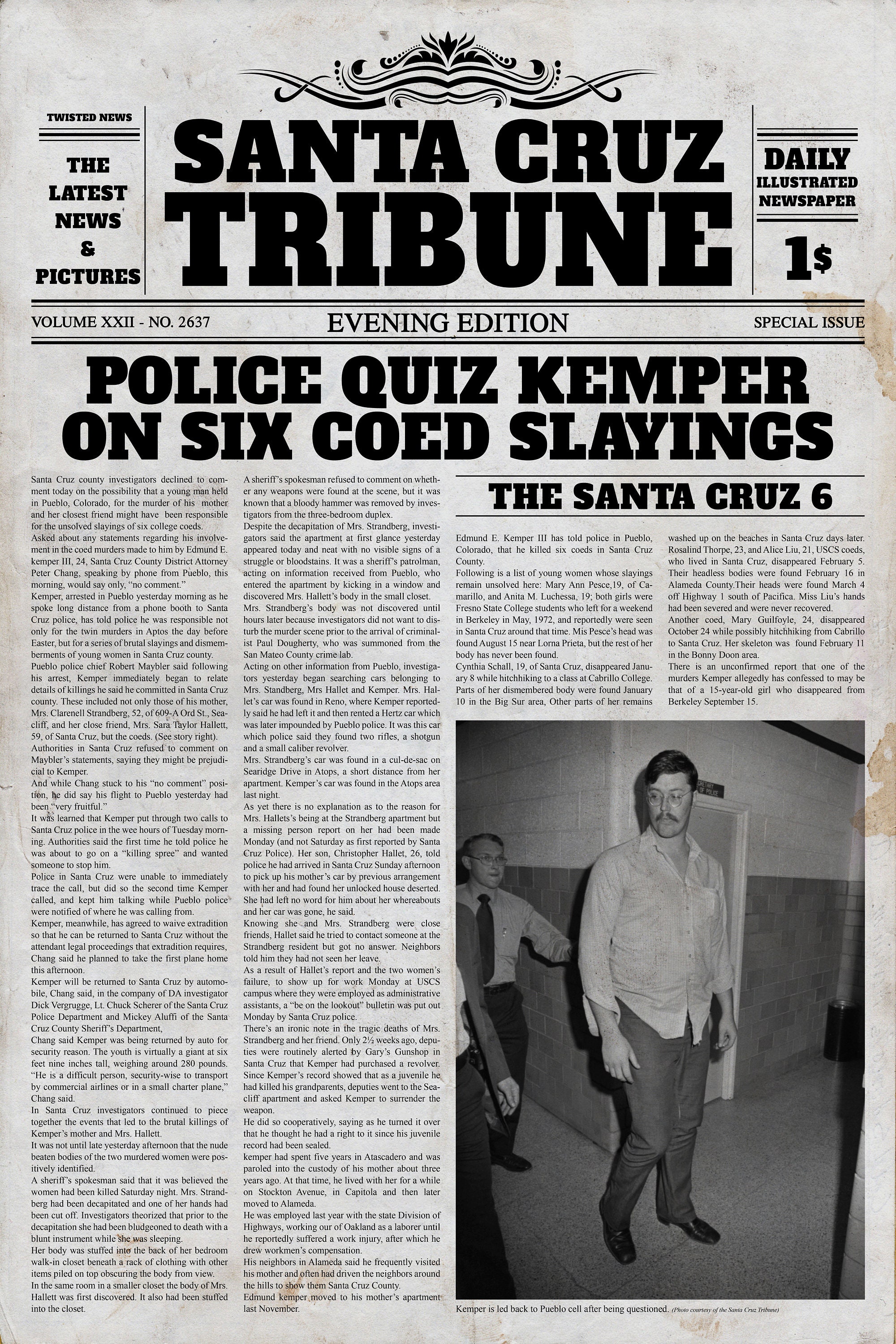Ed Kemper Serial Killer Pack of 2 Newspaper Articles 20 Inch X 30 Inch ...