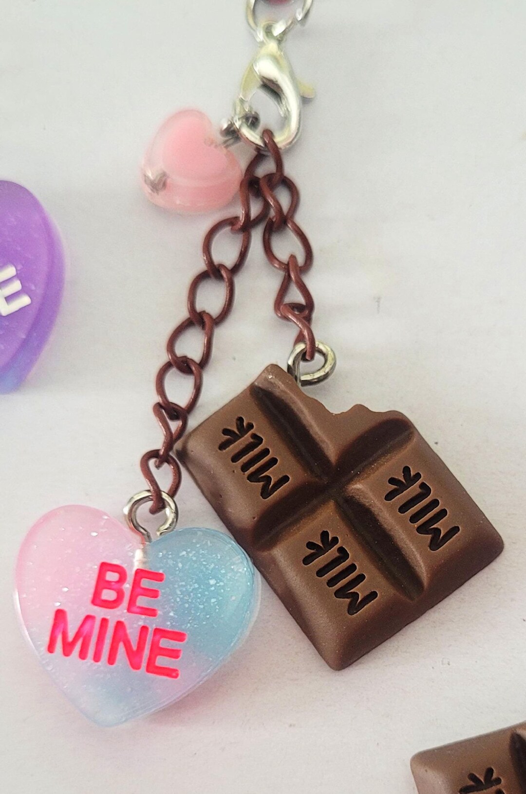 Valentines Day Keychains - Chalk Hearts & Chocolate Bars Phone Charms ...