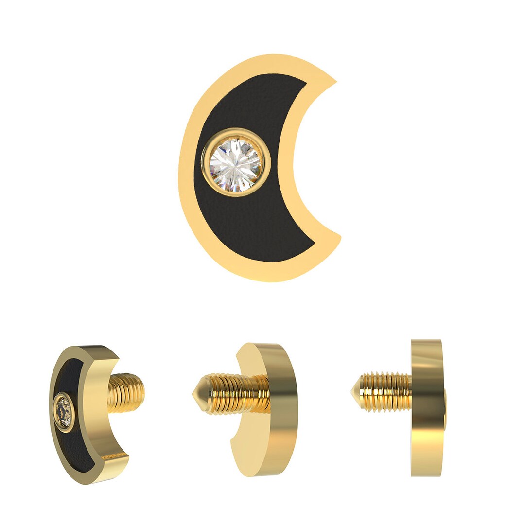 14k Moon Diamonds Gold Threaded Dermal, Threaded Screw, Body Piercing ...