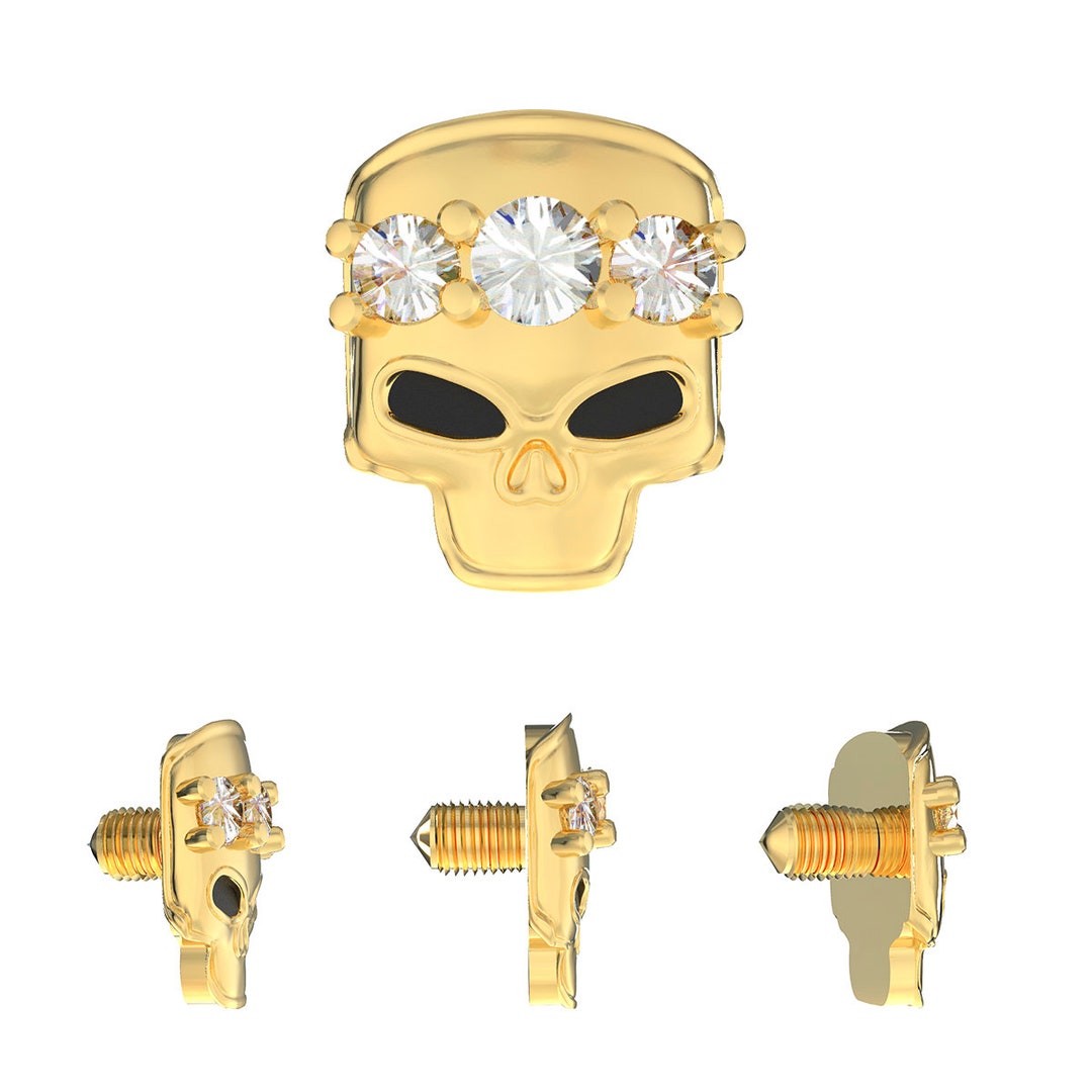 14kt & 18kt Glow in the Dark Skull Gold Threaded, Dermal Threaded Screw ...