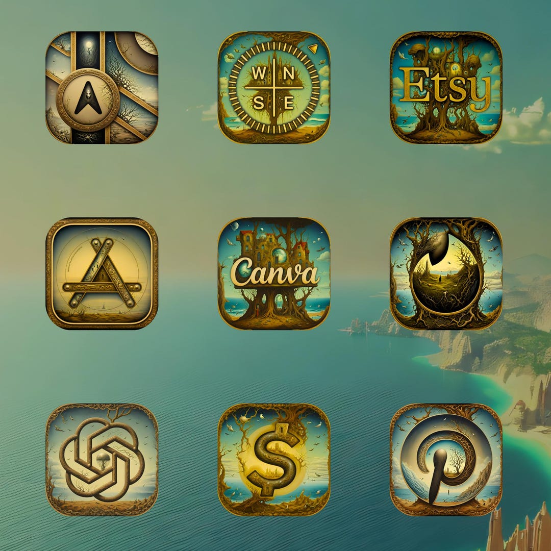App Icon Pack Surreal Gold Symbolic Art Dreamlike Icons Customize ...