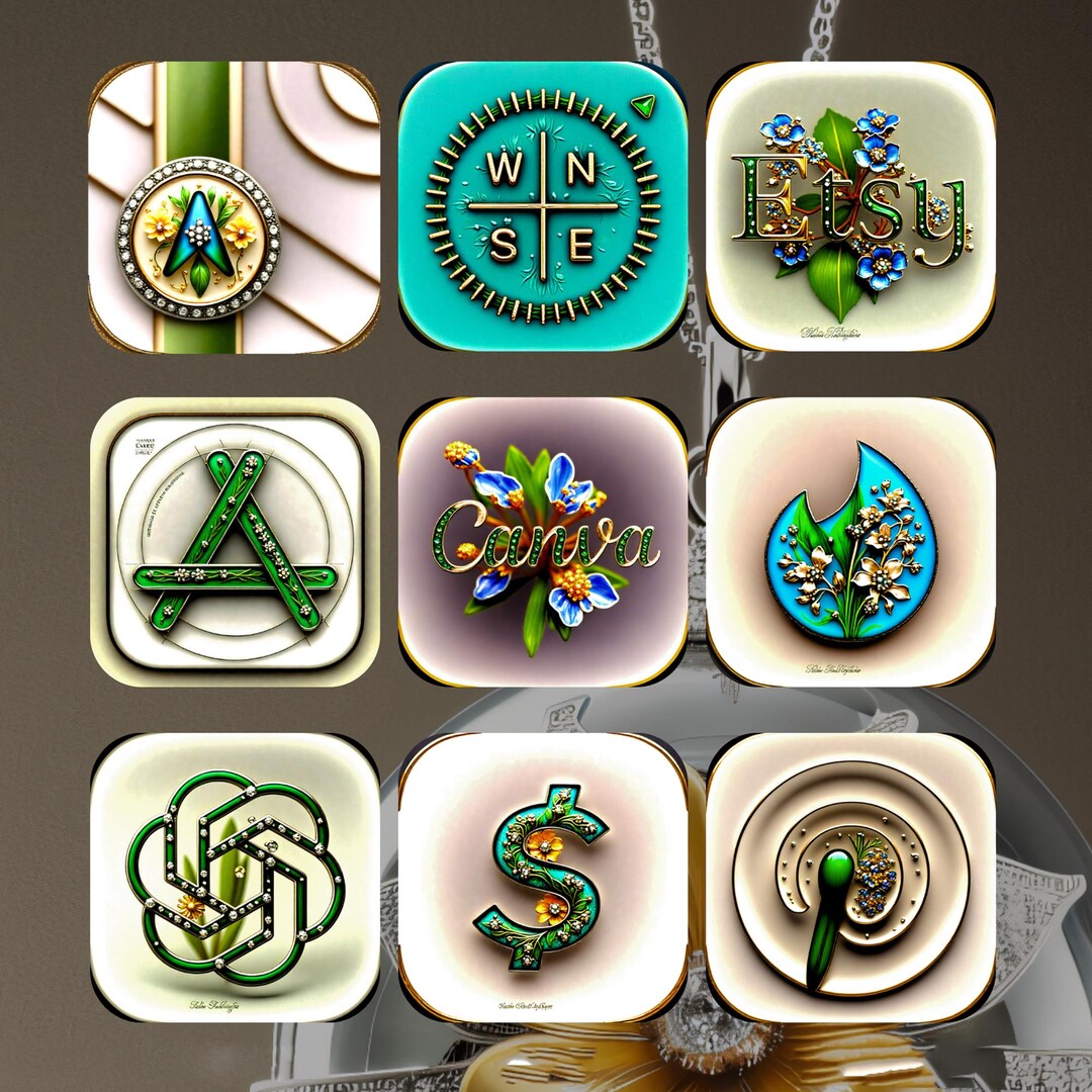 App Icon Pack – Emerald Floral Jewel Icons for Ios & Android to ...