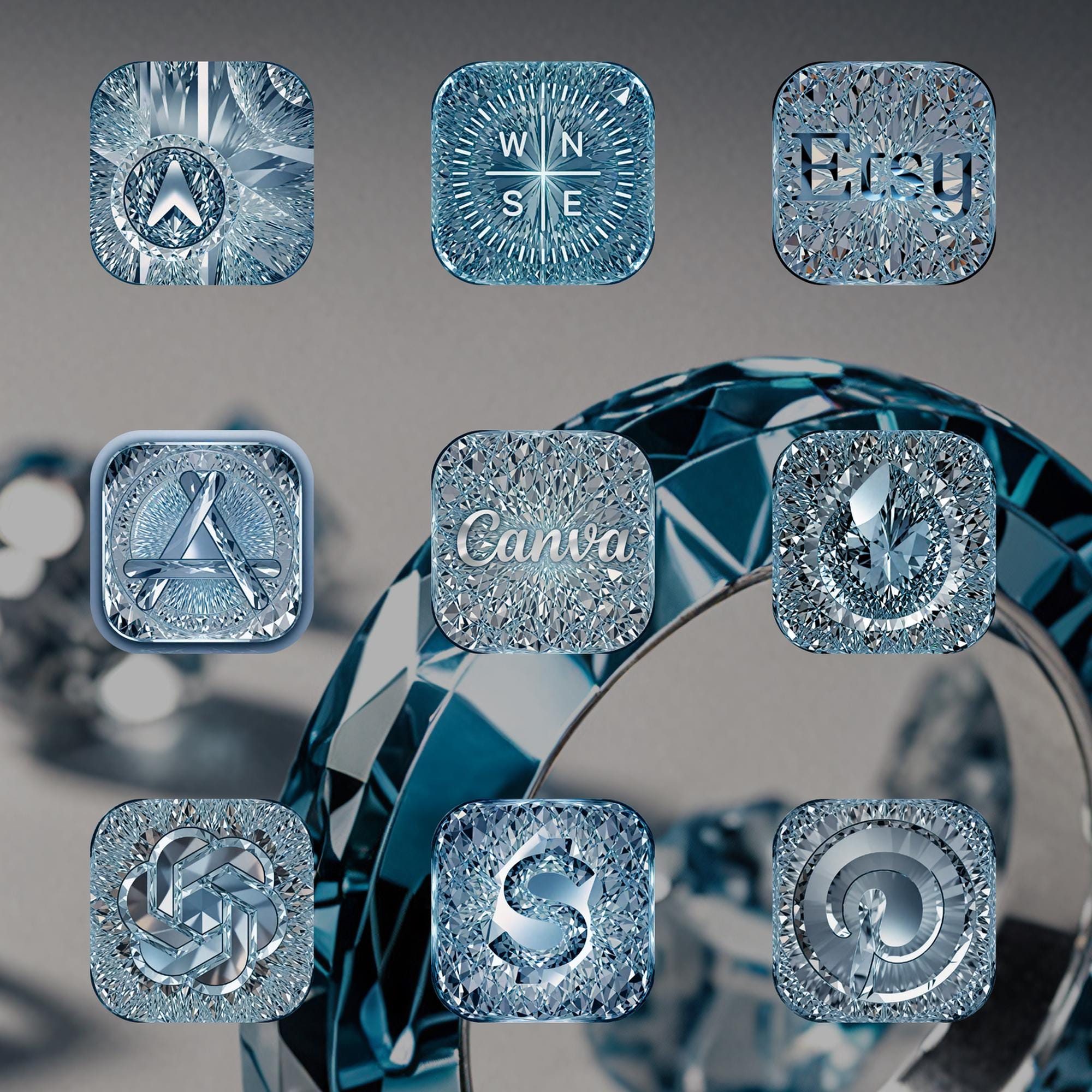 App Icon Pack Icy Glass Icons, Premium Faceted Crystal Style for Ios ...