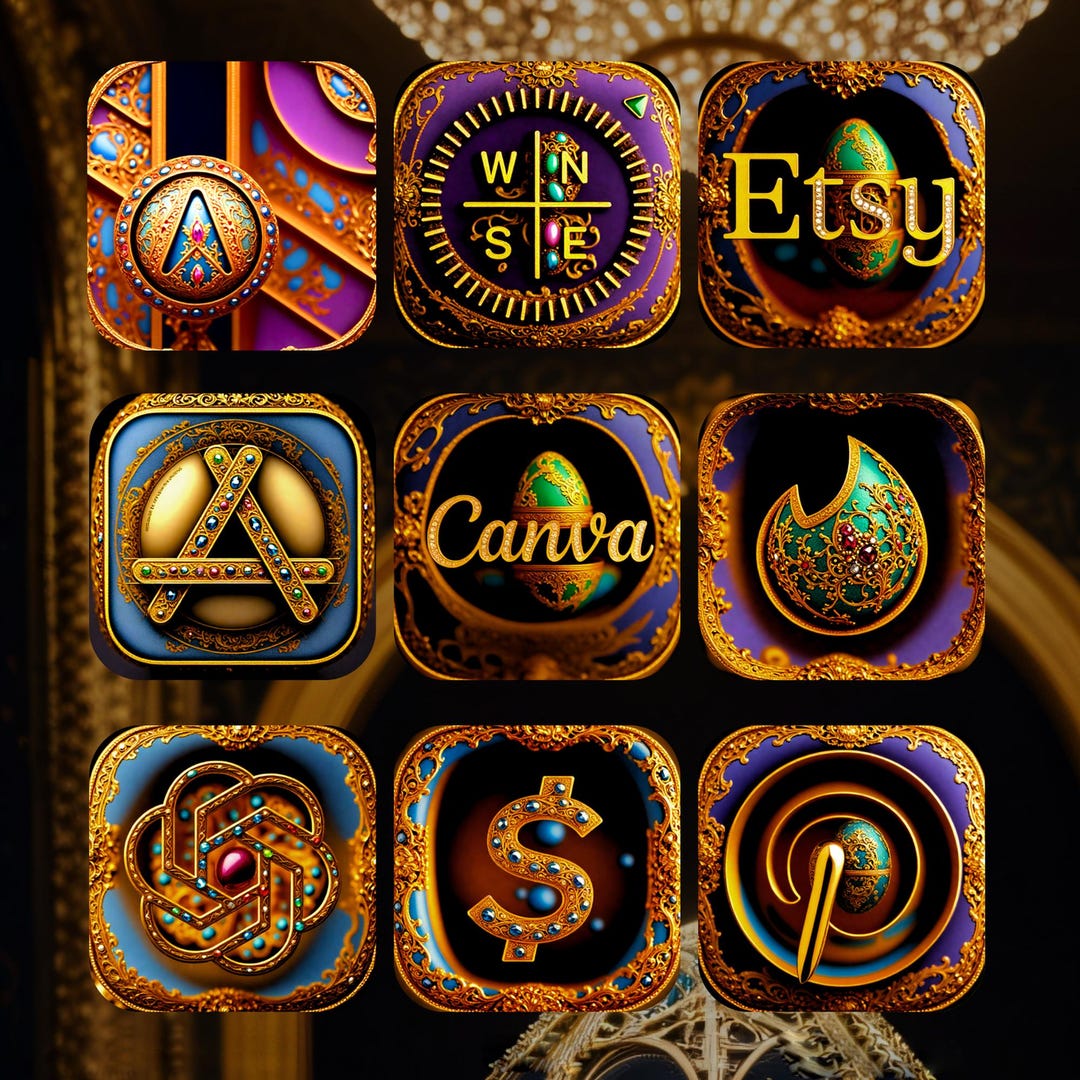 App Icon Pack Jeweled Baroque Gold for Ios & Android, Customize Home ...