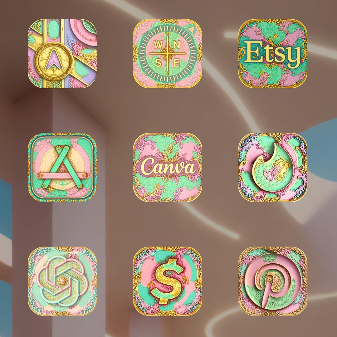 App Icon Pack Rococo Pastel Gold Ornate Icons, Customize iPhone Android ...