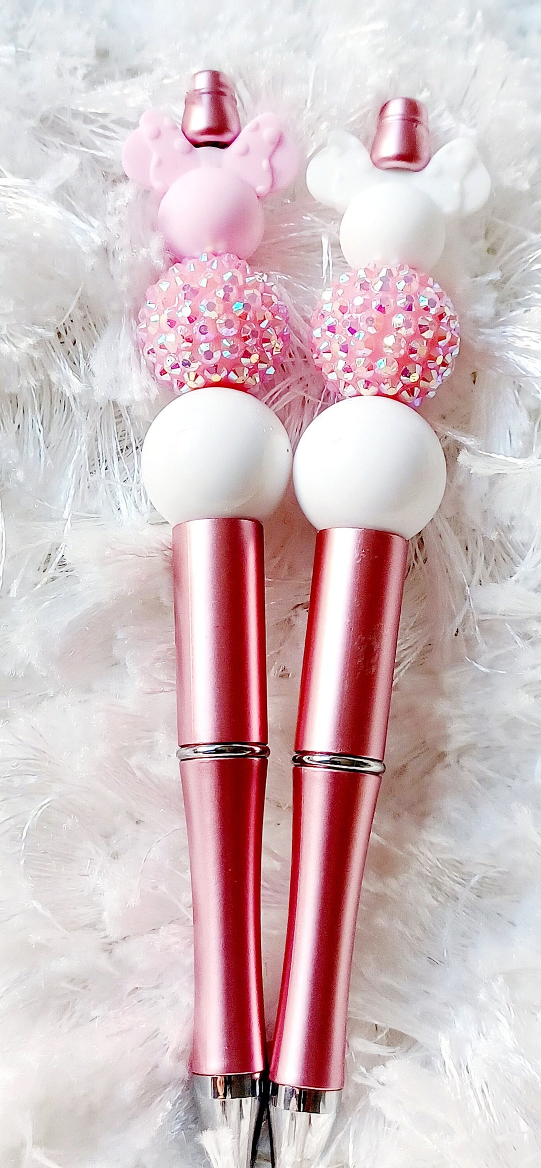 Minnie Mouse Pink and White Crystal Beaded Ink Pen for Girls and Women ...