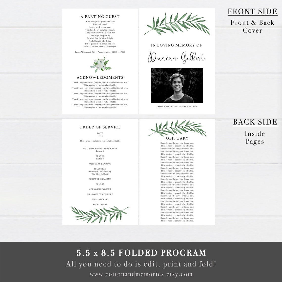 Funeral Program Template for Man Celebration of Life Decorations ...