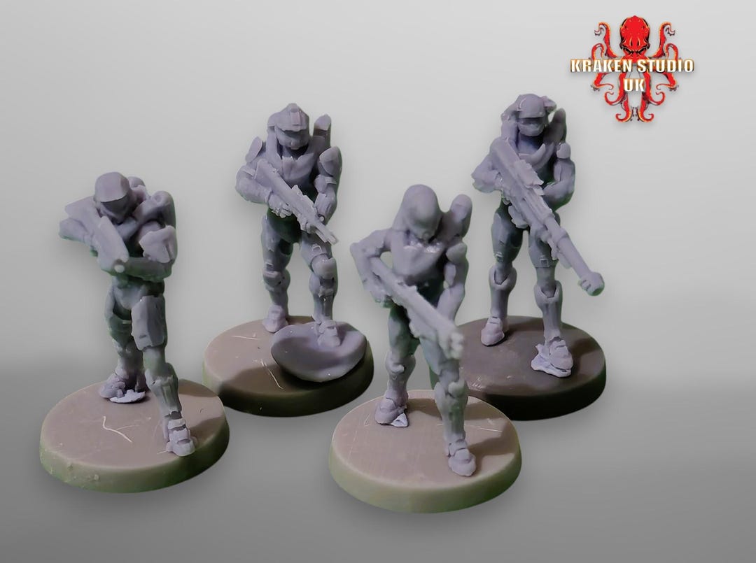 Halo: UNSC Blue Team- 32mm Scale, All 4 of Master Chiefs Unit- Members ...