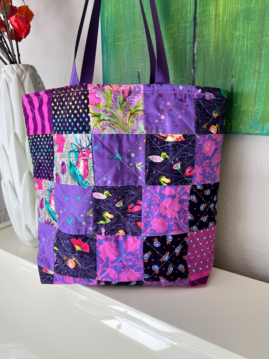 Tula Pink Parisville Quilted Tote Bag: Handmade Patchwork Large Tote - Etsy