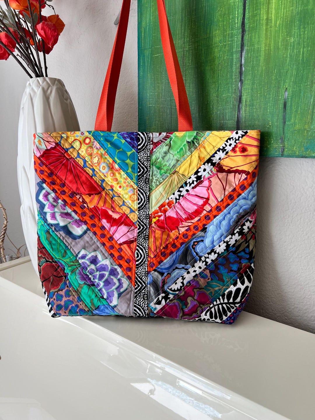 Kaffe Fassett Patchwork Quilted Tote Bag, Hand Made Tote, Everyday Bag ...
