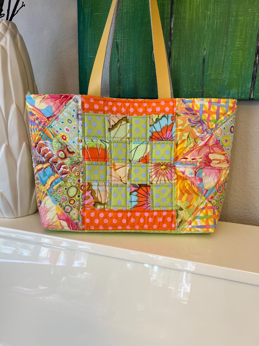 Kaffe Fassett Quilted Patchwork Tote Bag: Handmade Travel Laptop Bag - Etsy