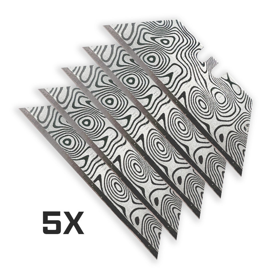 Silver DAMASCUS STEEL PATTERN Dual-sided Laser Engraved Razor Blades (5 ...
