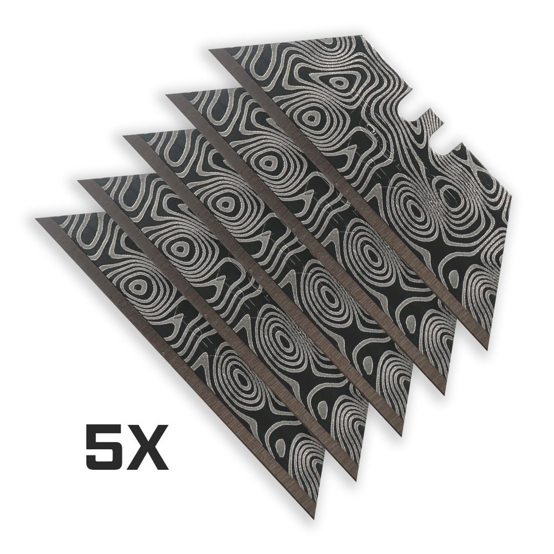 Black DAMASCUS STEEL PATTERN Dual-sided Laser Engraved Razor Blades (5 ...