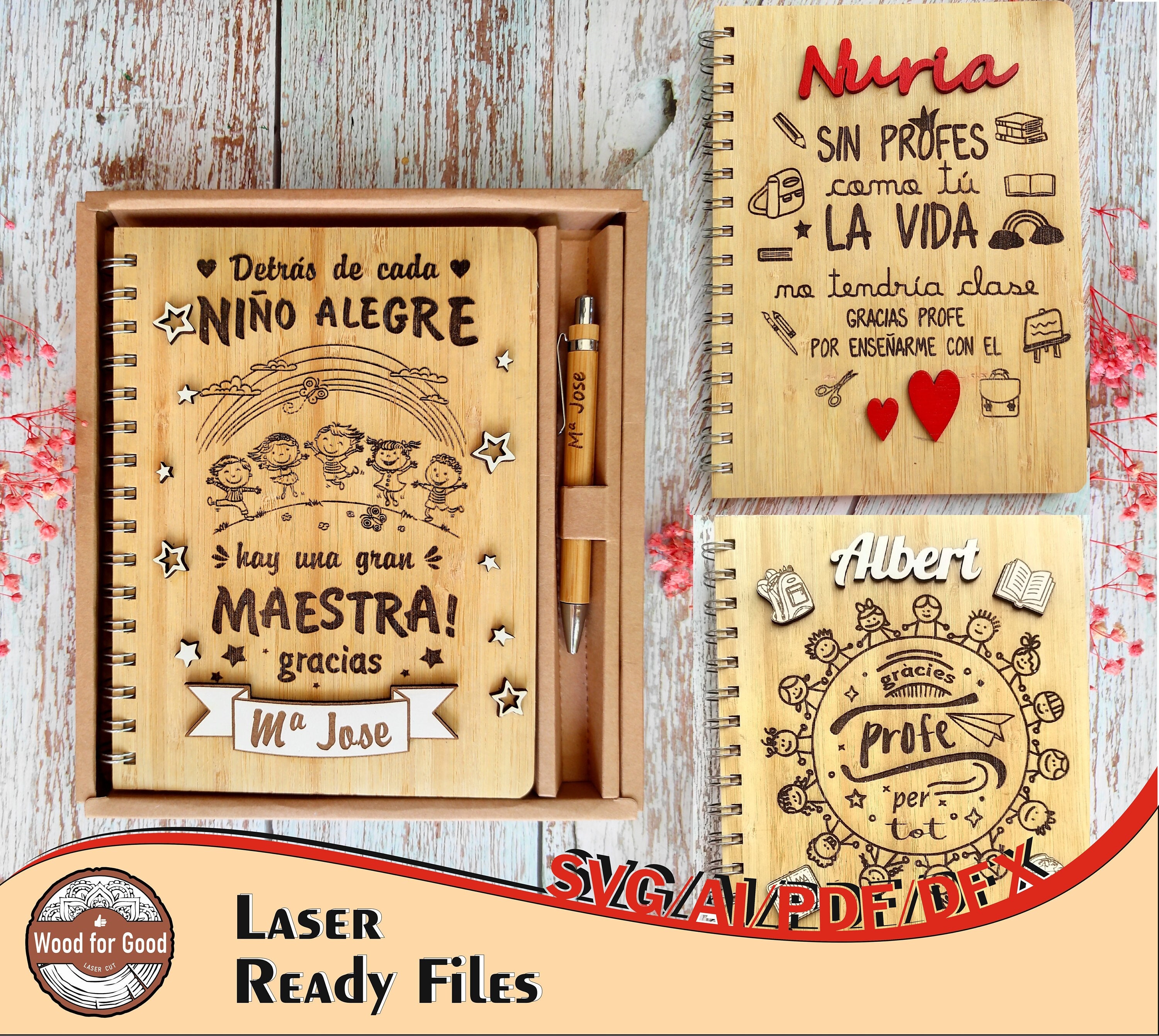 3 Diseños De Libretas Para Profe. Archivo Para Grabado Láser - Etsy