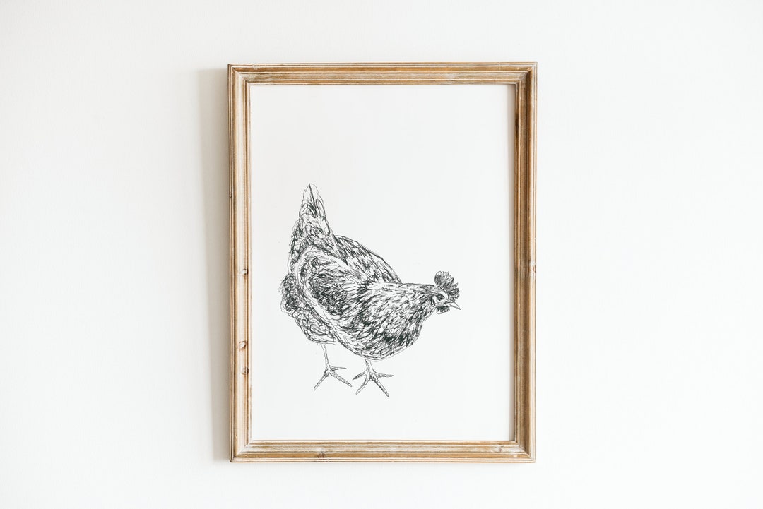 Chicken Art Print Chicken Drawing Decor Country Chicken Wall Art ...