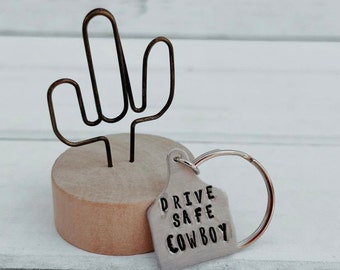 Hand Stamped Cattle Ear Tag Drive Safe Cowboy Keychain Gift Farm - Etsy