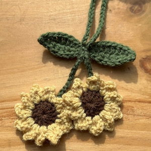 Sunflower Car Charm Sunflower Crochet Rear View Mirror Sunflower Car ...
