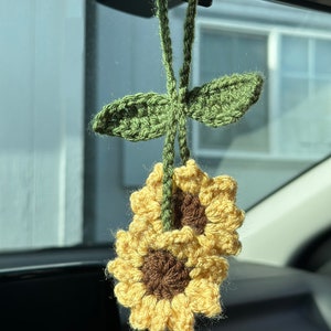 Sunflower Car Charm Sunflower Crochet Rear View Mirror Sunflower Car ...