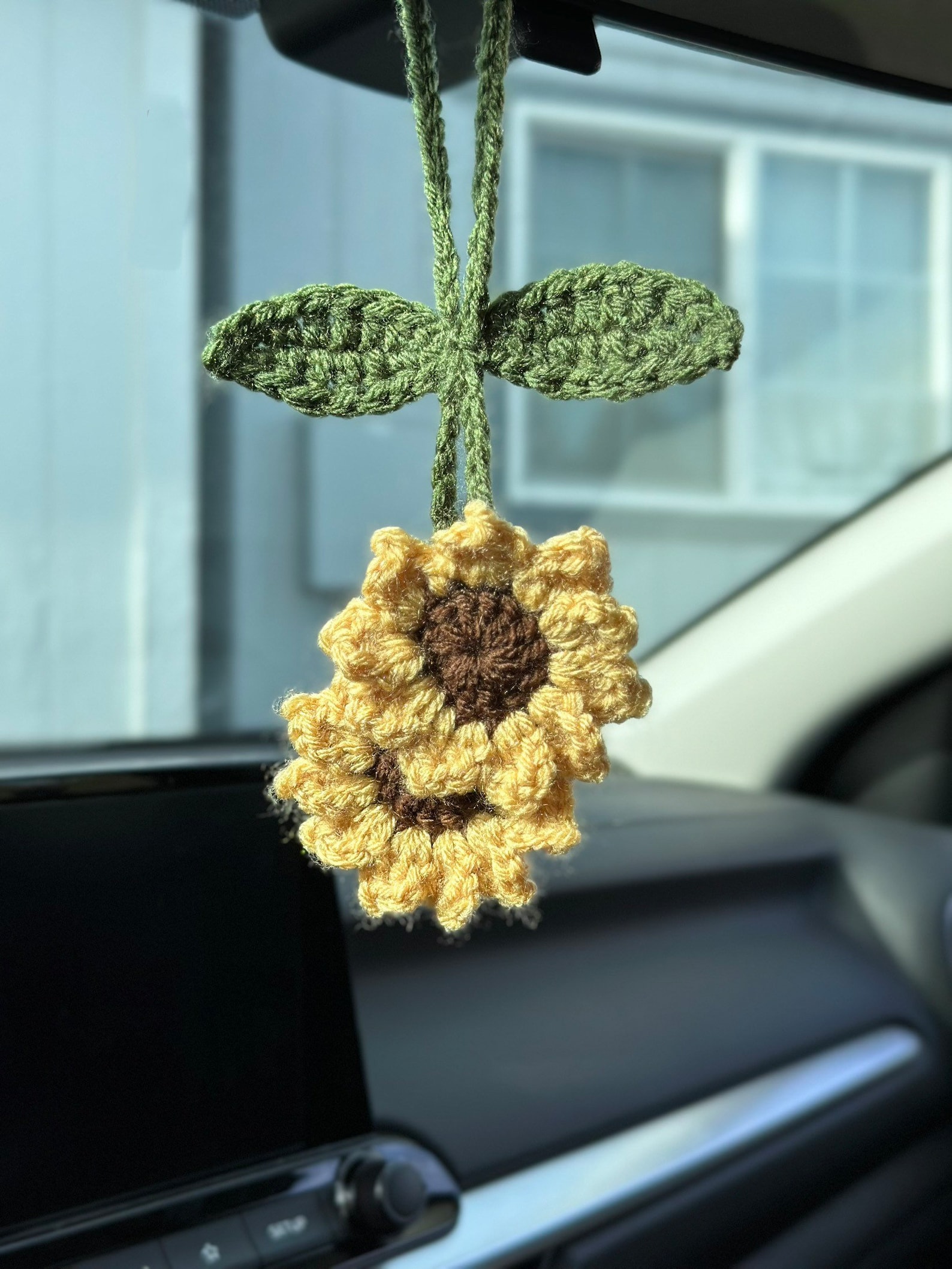 Sunflower Car Charm Sunflower Crochet Rear View Mirror Sunflower Car ...