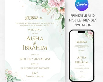 Editable Digital Muslim Nikkah Walima Invitation Minimalist Gold ...