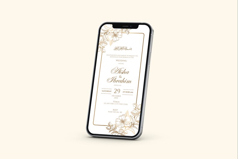 Editable Digital Muslim Nikkah Walima Invitation Minimalist Gold ...
