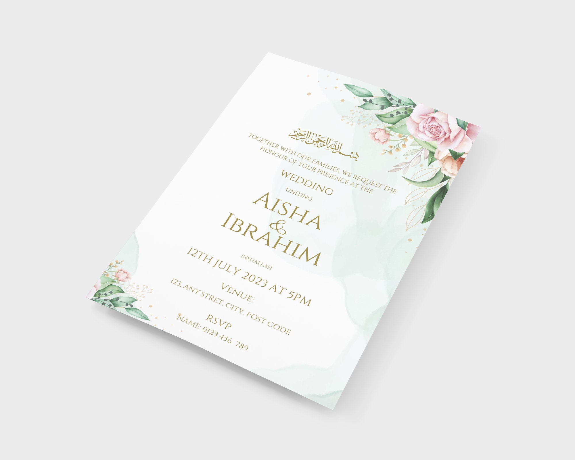 Editable Digital Muslim Nikkah Walima Invitation Template Elegant ...
