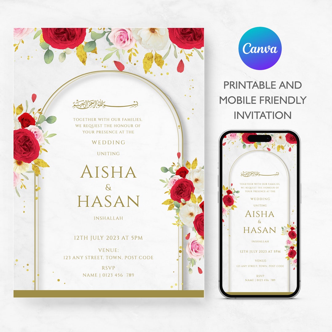 Red Floral Nikkah Walima Invitation Template (digital Download) - Etsy