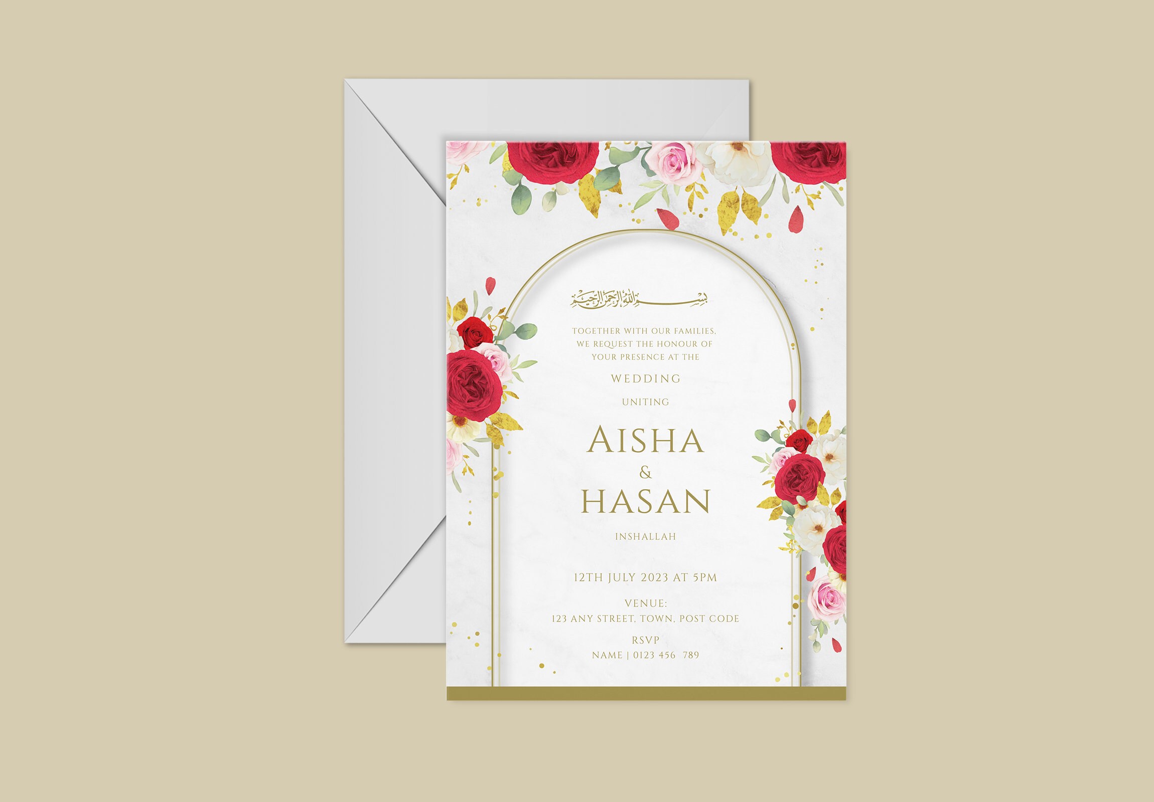 Red Floral Nikkah Walima Invitation Template (digital Download) - Etsy