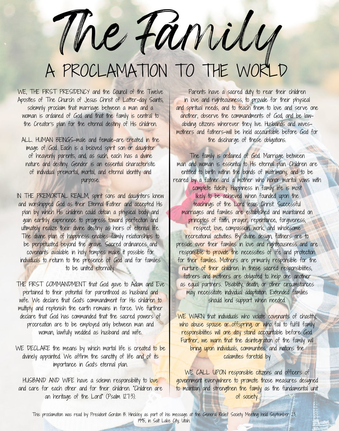 Family Proclamation to the World Custom Family Picture LDS Mormon ...