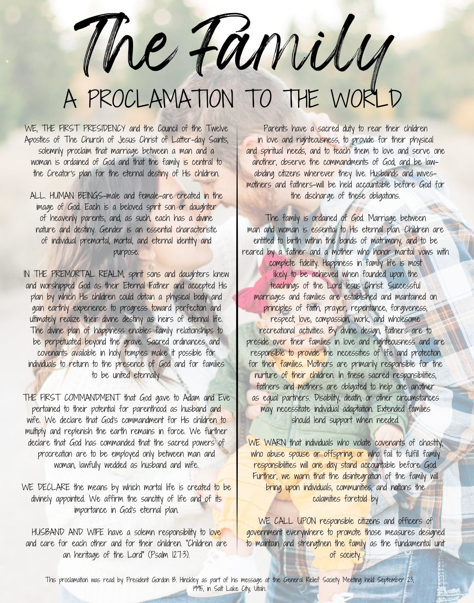 Family Proclamation to the World Custom Family Picture LDS Mormon ...