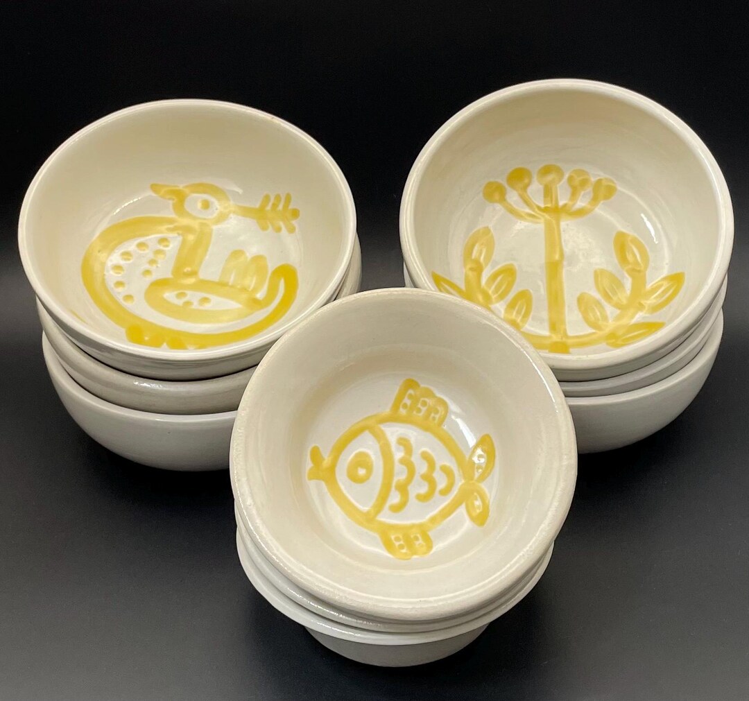 Vintage 50’s M.A. Hadley Pottery Yellow Stoneware Ramekins / Cereal ...