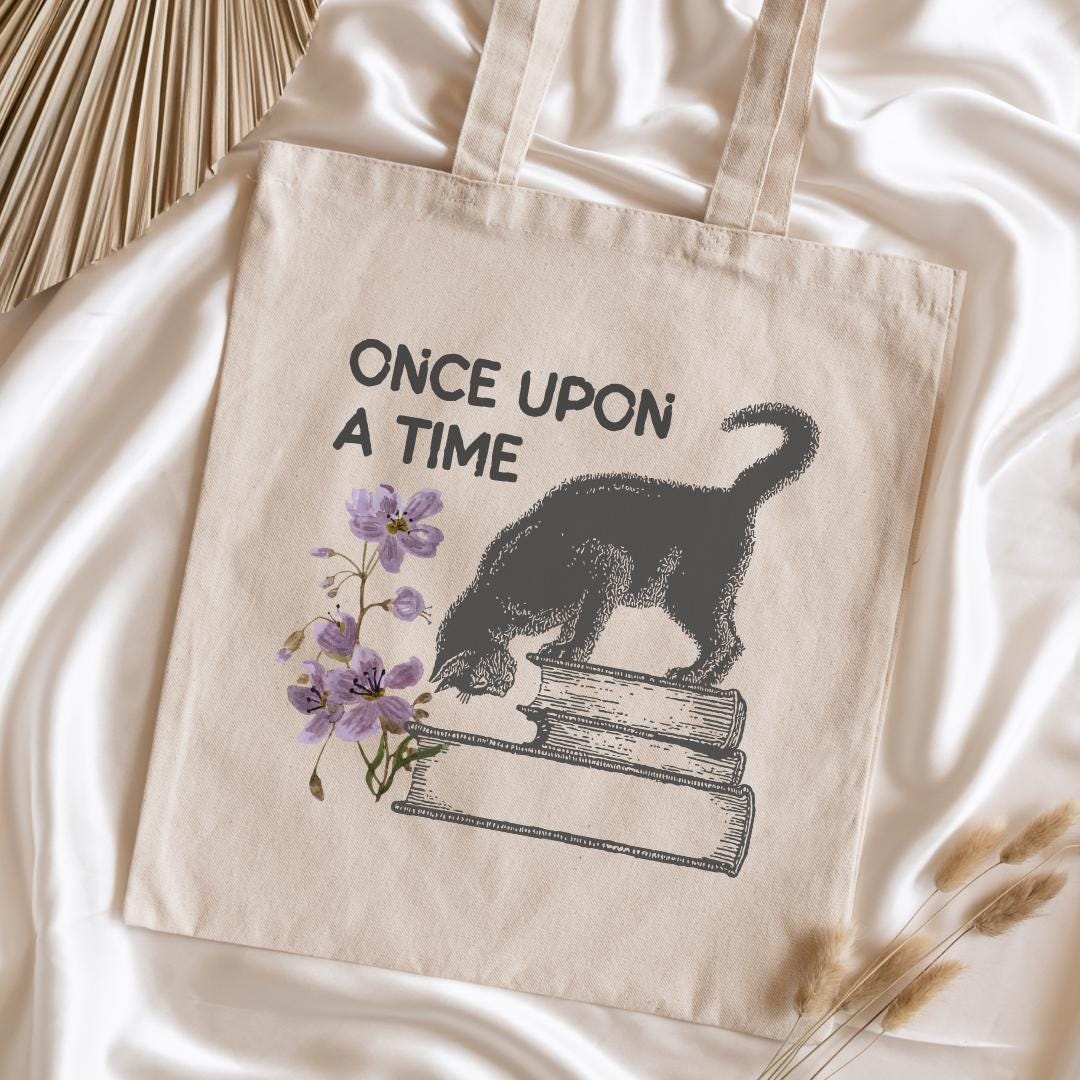 Cat Tote, Cotton Canvas Tote Bag, Book Lover Totes With Cats, Library ...