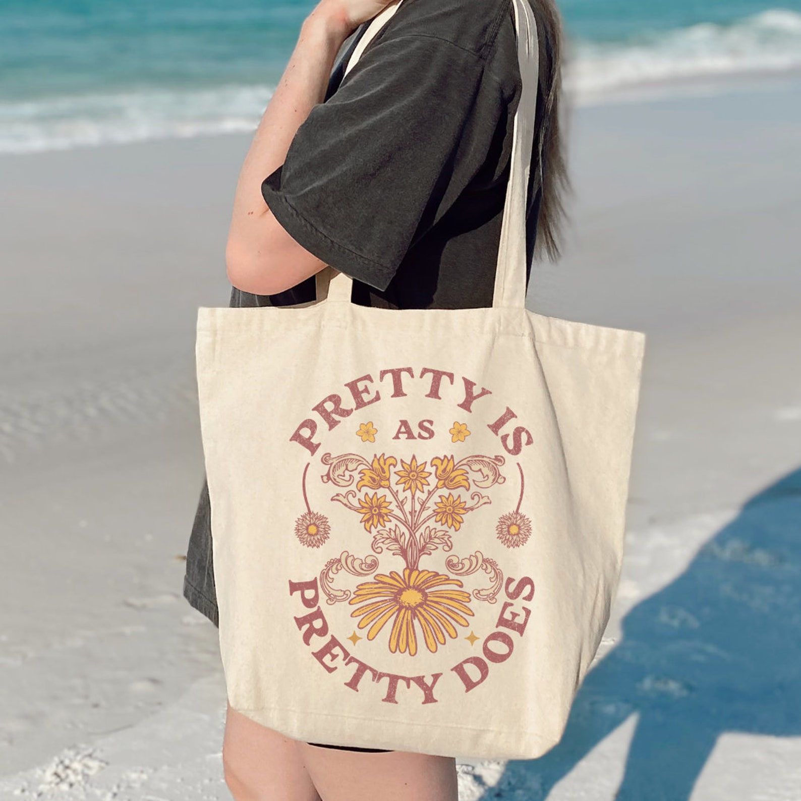 Pretty is as Pretty Does - Vintage Flower Tote -wildflower Tote ...