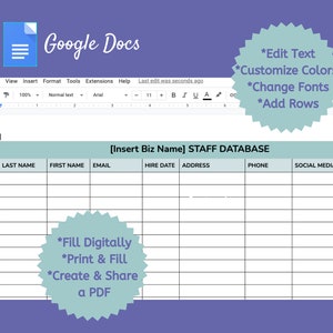 Staff Database Template--google Doc, Sheet, and Form - Etsy