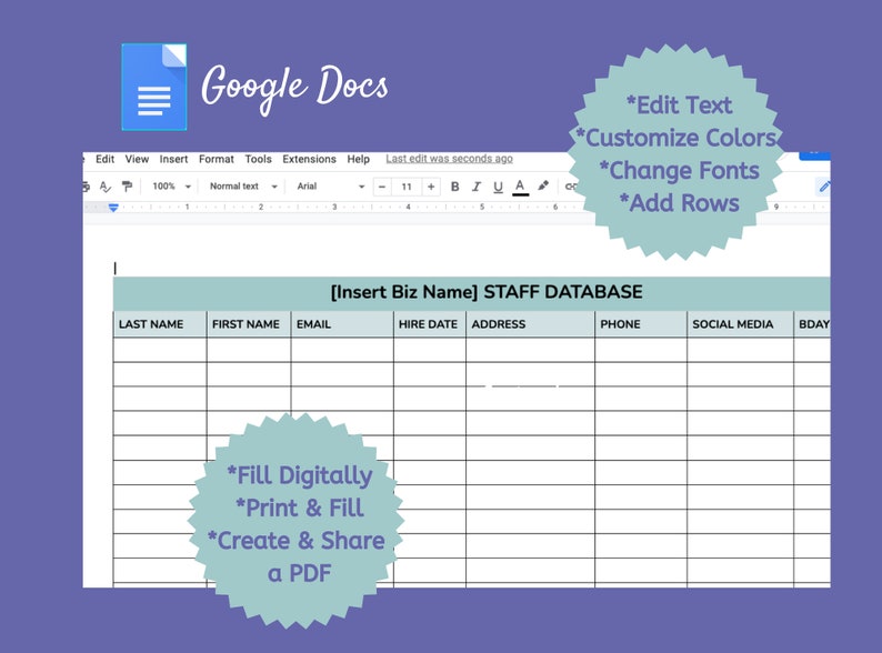 Staff Database Template--google Doc, Sheet, and Form - Etsy