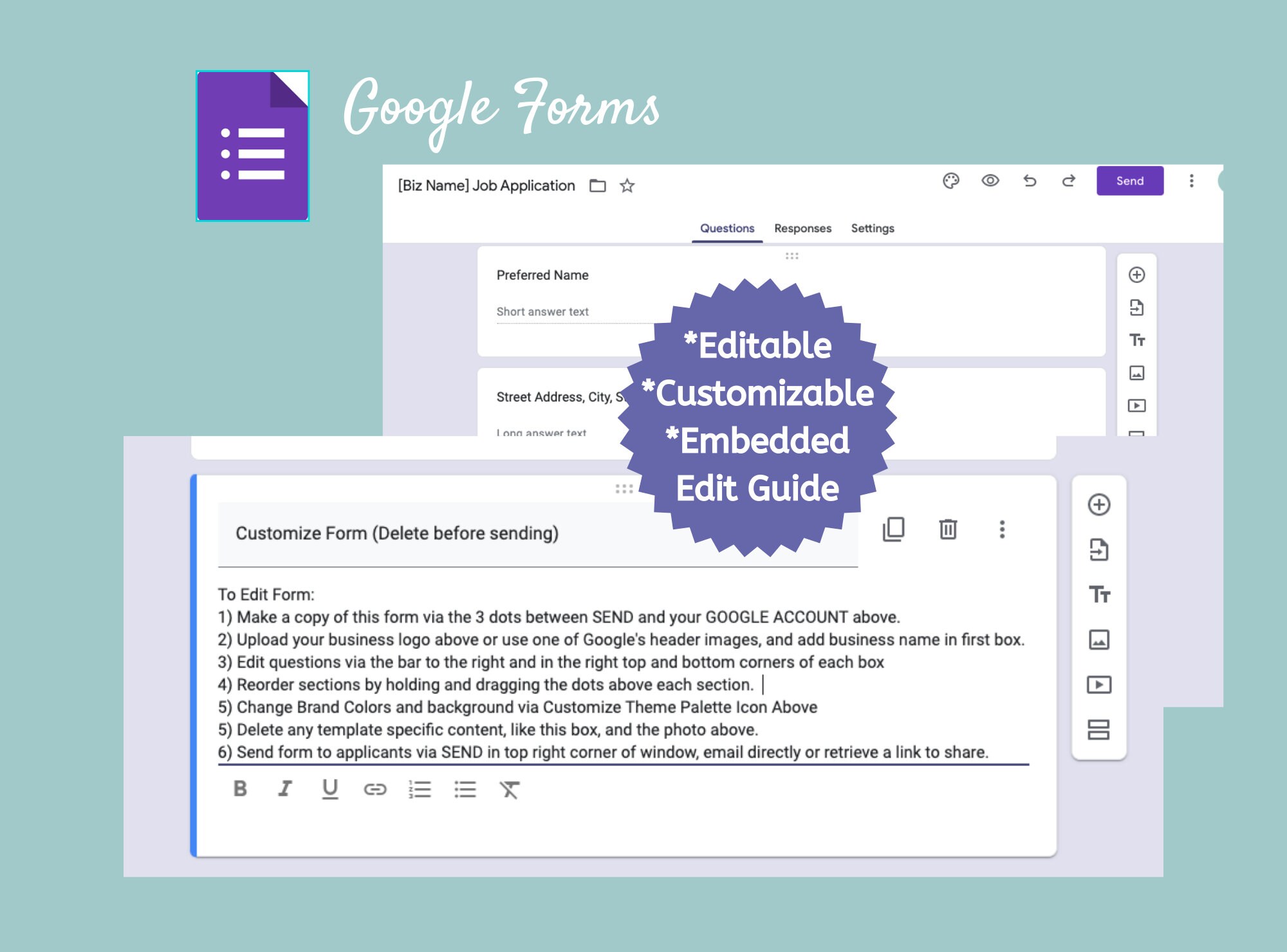 Job Application--google Doc, Google Form, Download as PDF or Word - Etsy